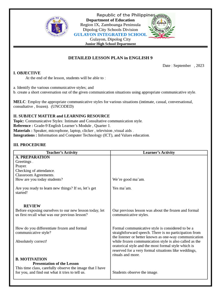 Q1 COT-DLP G9 ENGLISH | PDF