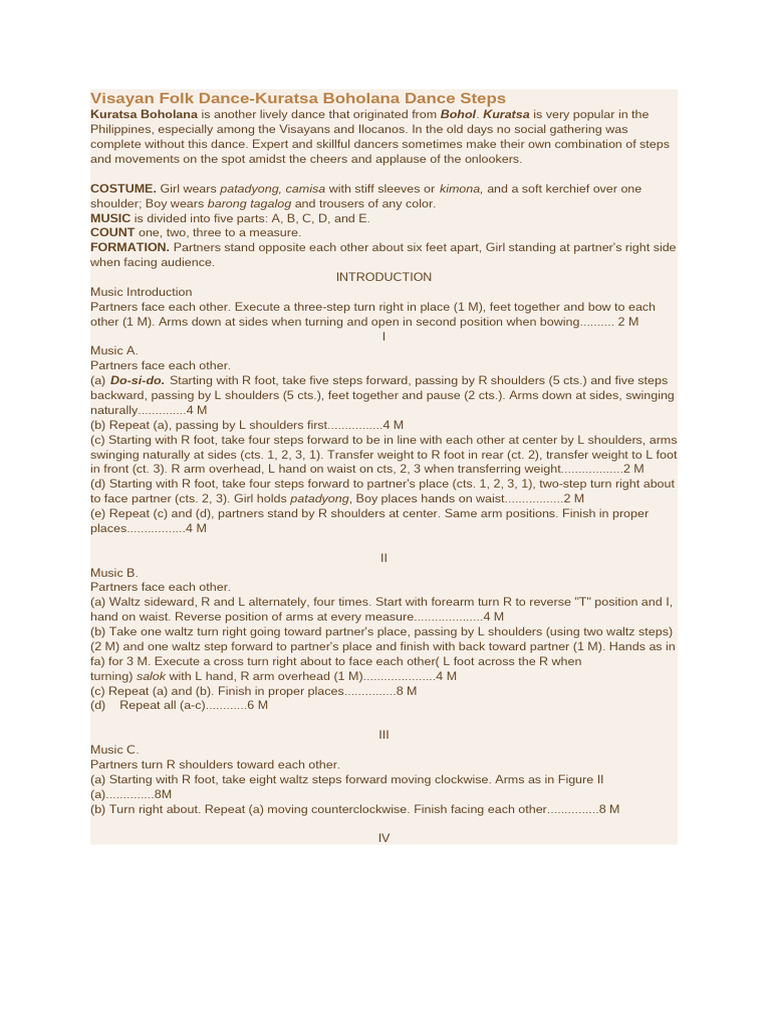 Visayan Folk Dance Kuratsa Boholana | PDF