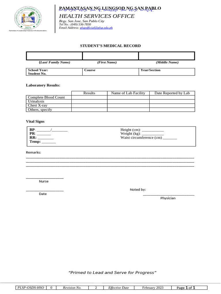 Student Medical Report Template | PDF | Health Care | Medical Specialties