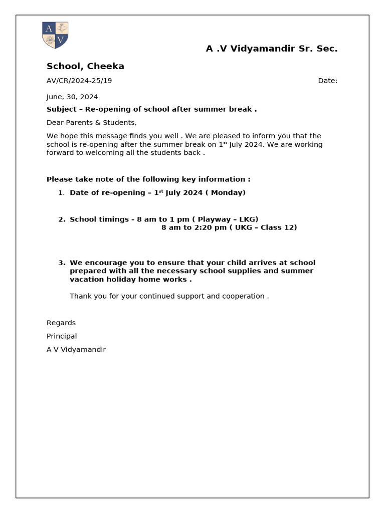 School reopening after summer break | PDF