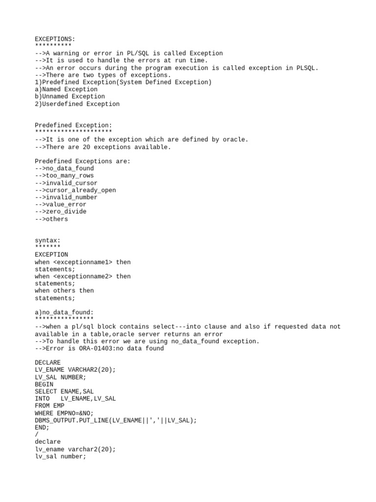 PL-SQL Predefined Exceptions | PDF
