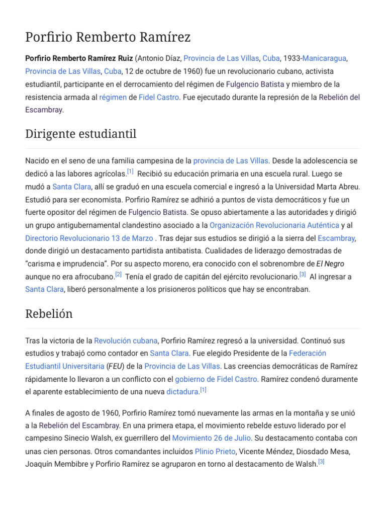 Porfirio Remberto Ramírez - Wikipedia, La Enciclopedia Libre | PDF | Cuba | Revolución cubana