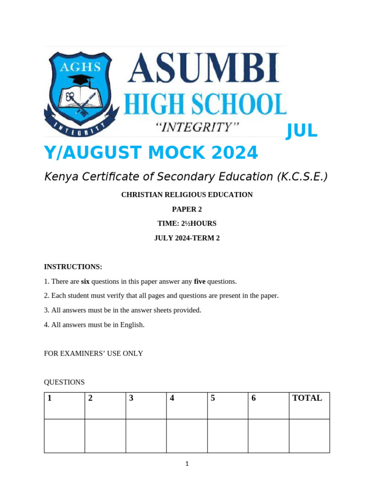 C.R.E. - Paper 2 - Question Paper | PDF