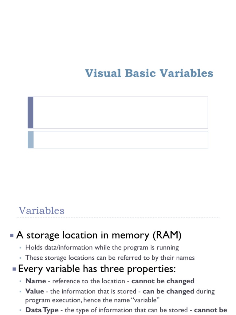 Visual Basic Variables Pdf Data Type Variable Computer Science