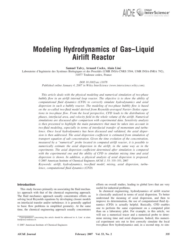Modeling Hydrodynamics of Gas-Liquid Airlift Reactor - Talvy - 2007 ...