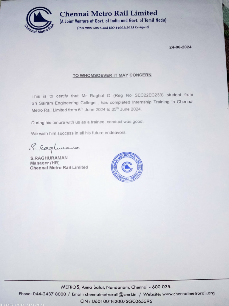 Rahul Internship Certificate | PDF