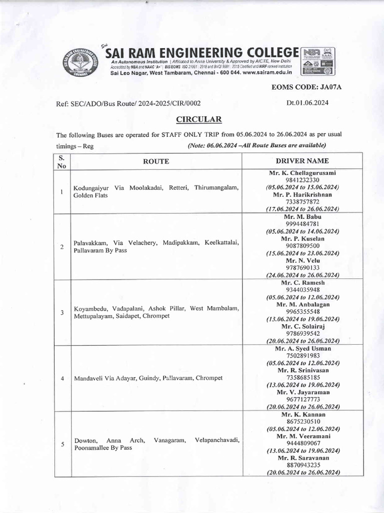 Circular - Staff Only Trip | PDF