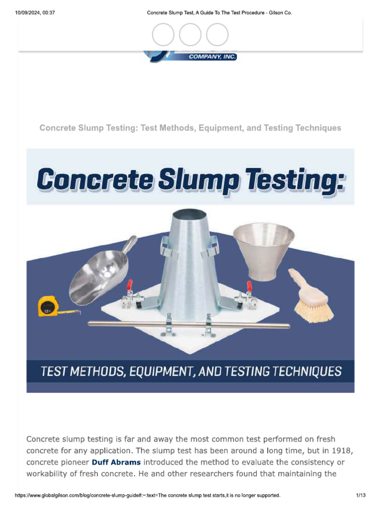 Concrete Slump Test For Consistensy or Workability | PDF