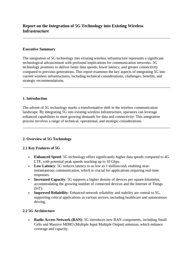 Report On The Integration of 5G Technology Into Existing Wireless ... Report On The Integration of 5G Technology Into Existing Wireless ...