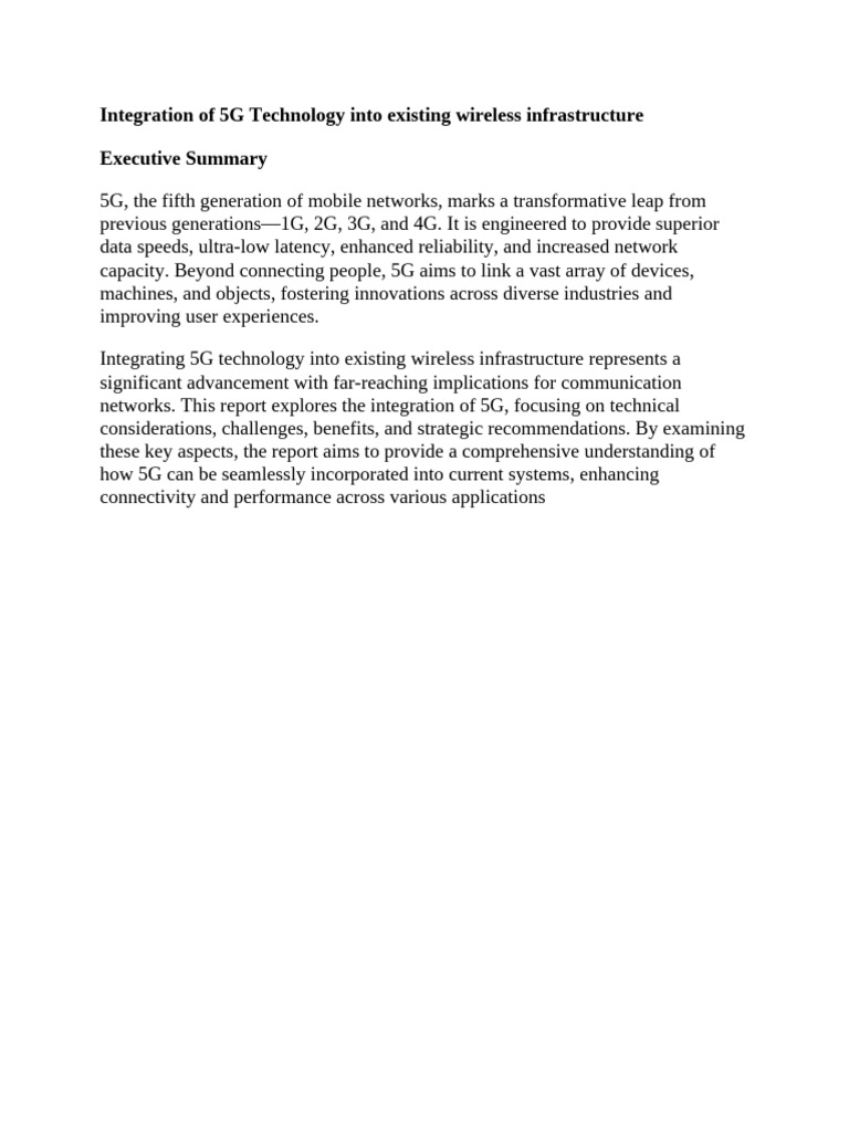 Integration of 5G Technology Into Existing Wireless Infrastructure ...