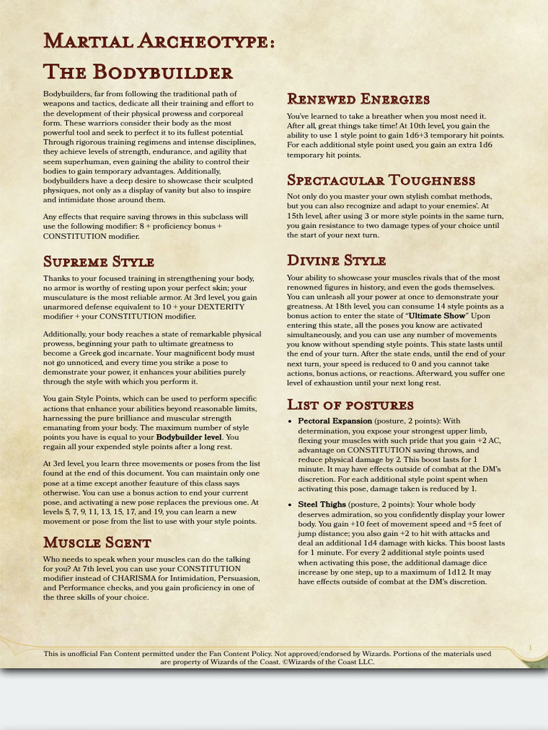 The Bodybuilder - Warrior subclass _ GM Binder | PDF