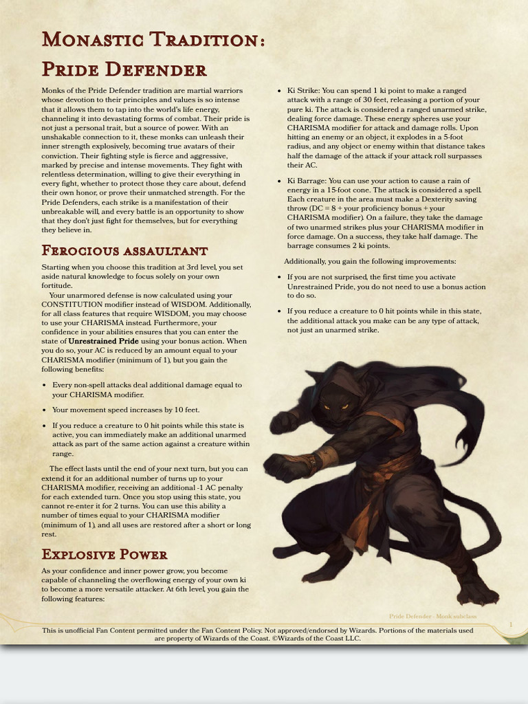 Pride Defender - Monk Subclass - GM Binder | PDF