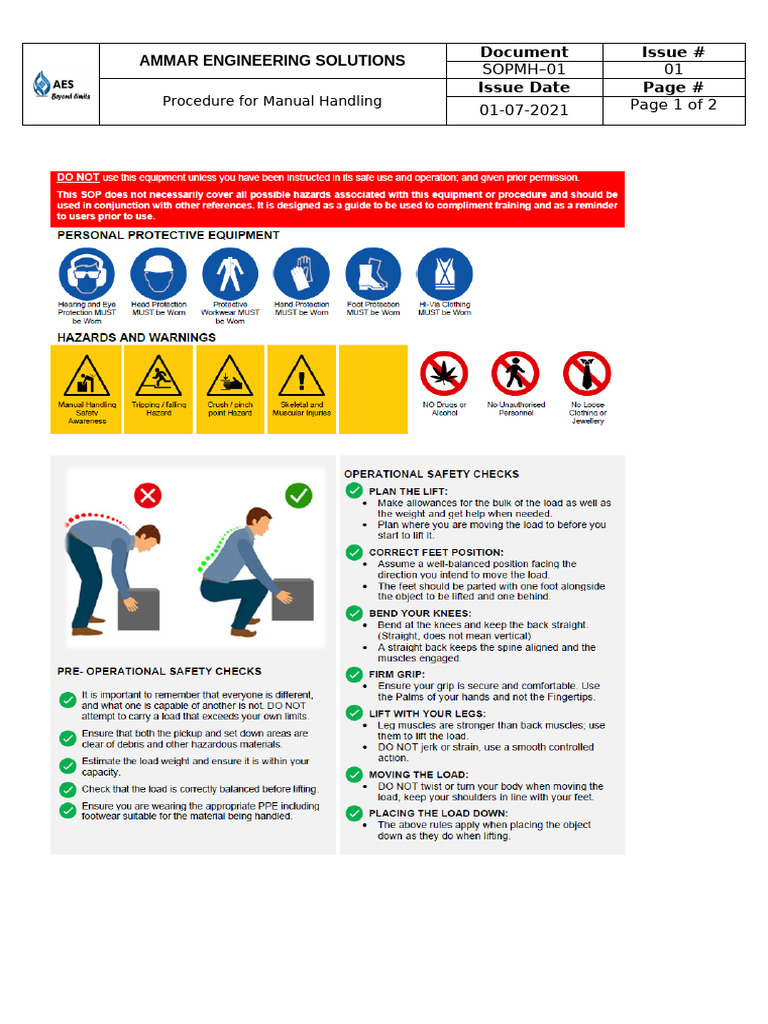 24.1 Manual Handling Procedure | PDF