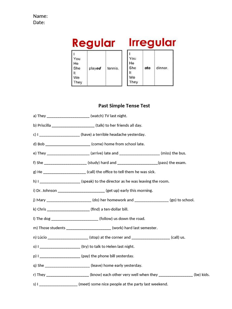 Past Simple Tense Test | PDF