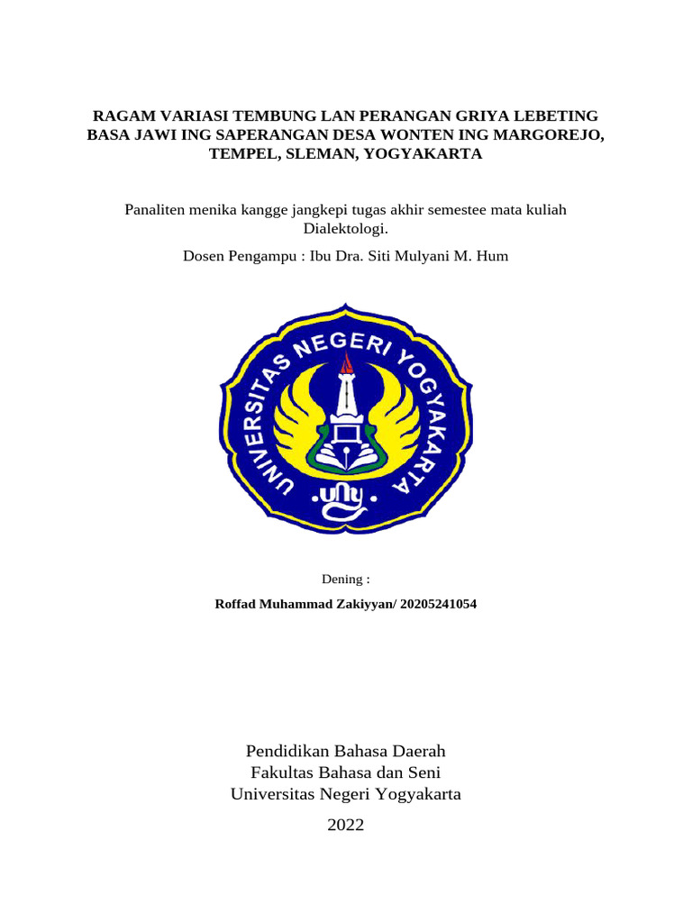 Ragam Variasi Tembung Lan Perangan Griya Lebeting Basa Jawi Ing ...