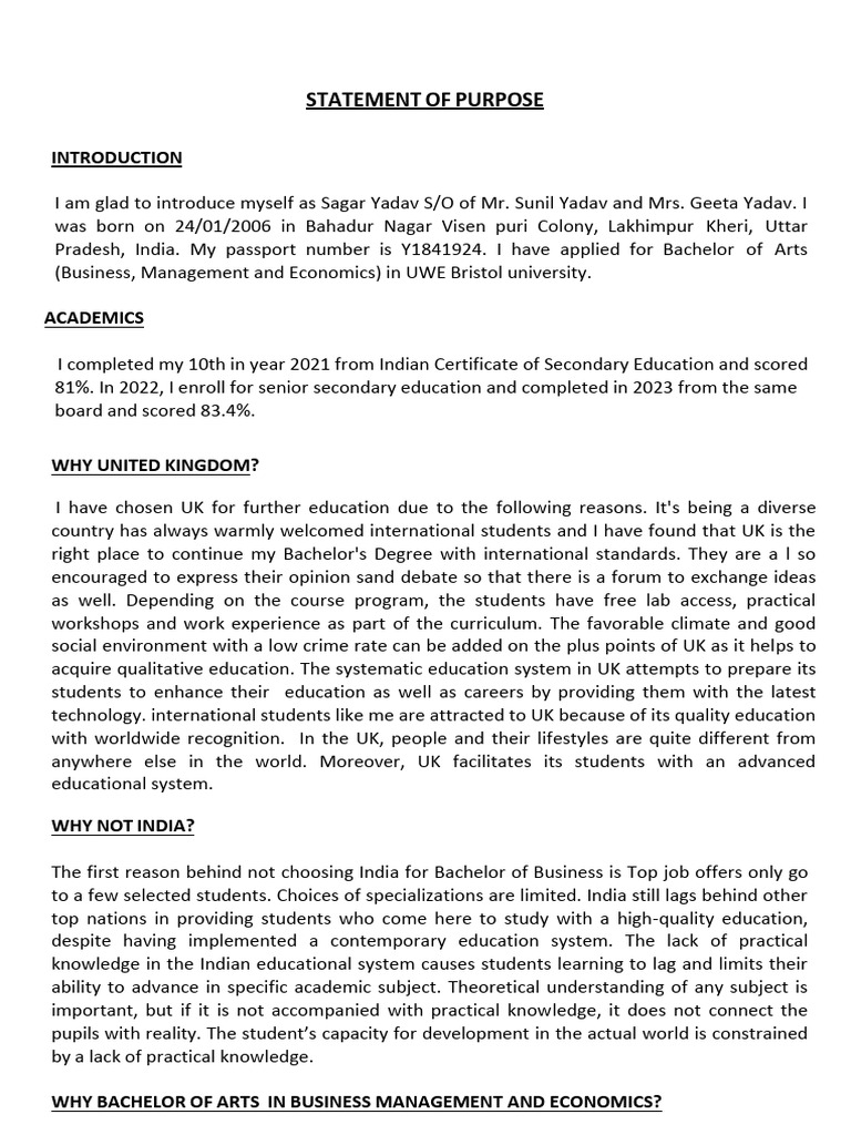 Statement of Purpose | PDF