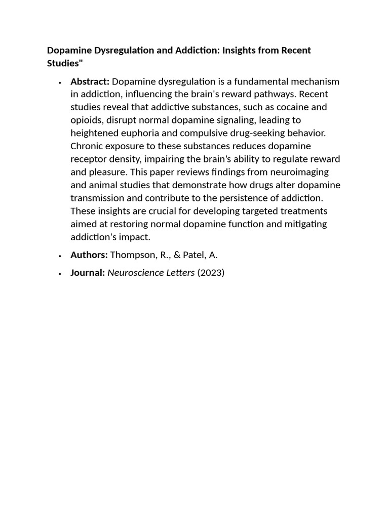 Dopamine Dysregulation and Addiction | PDF