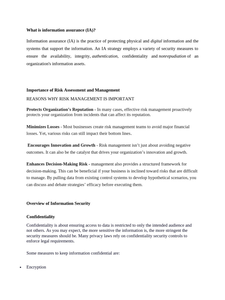 Definition of Information Assurance | PDF