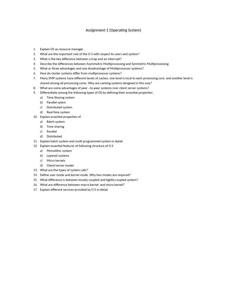 Operating System Important Questions | PDF