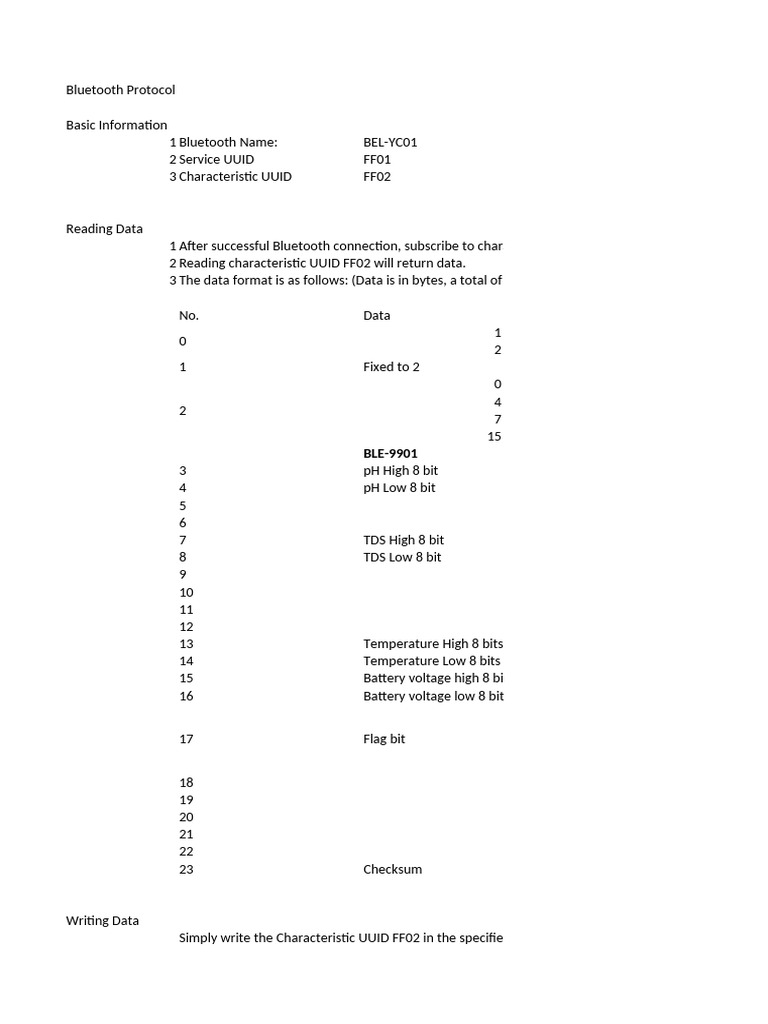 Bluetooth Protocol For BLE9901 | PDF