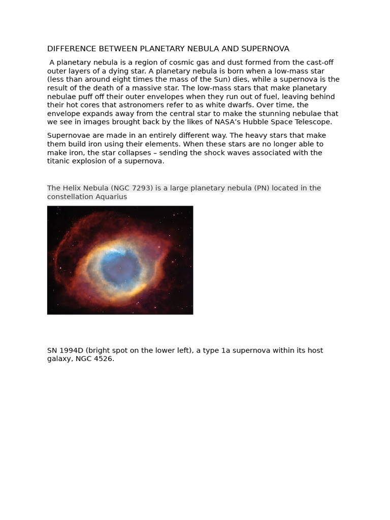 Difference Between Planetary Nebula and Supernova | PDF | Science & Mathematics