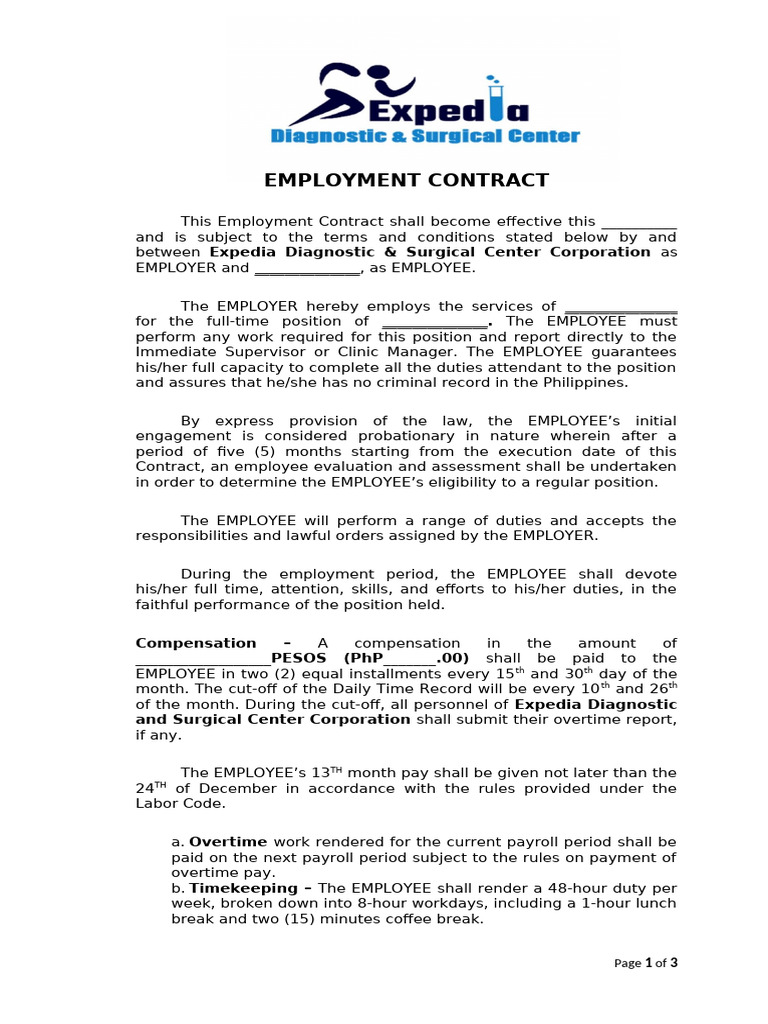 EMPLOYMENT CONTRACT | PDF