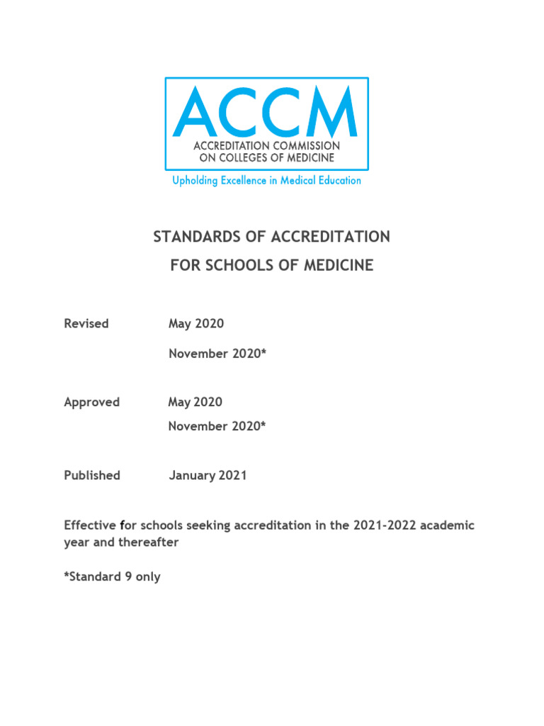STANDARDS OF ACCREDITATION FOR SCHOOLS OF MEDICINE March 2021 | PDF