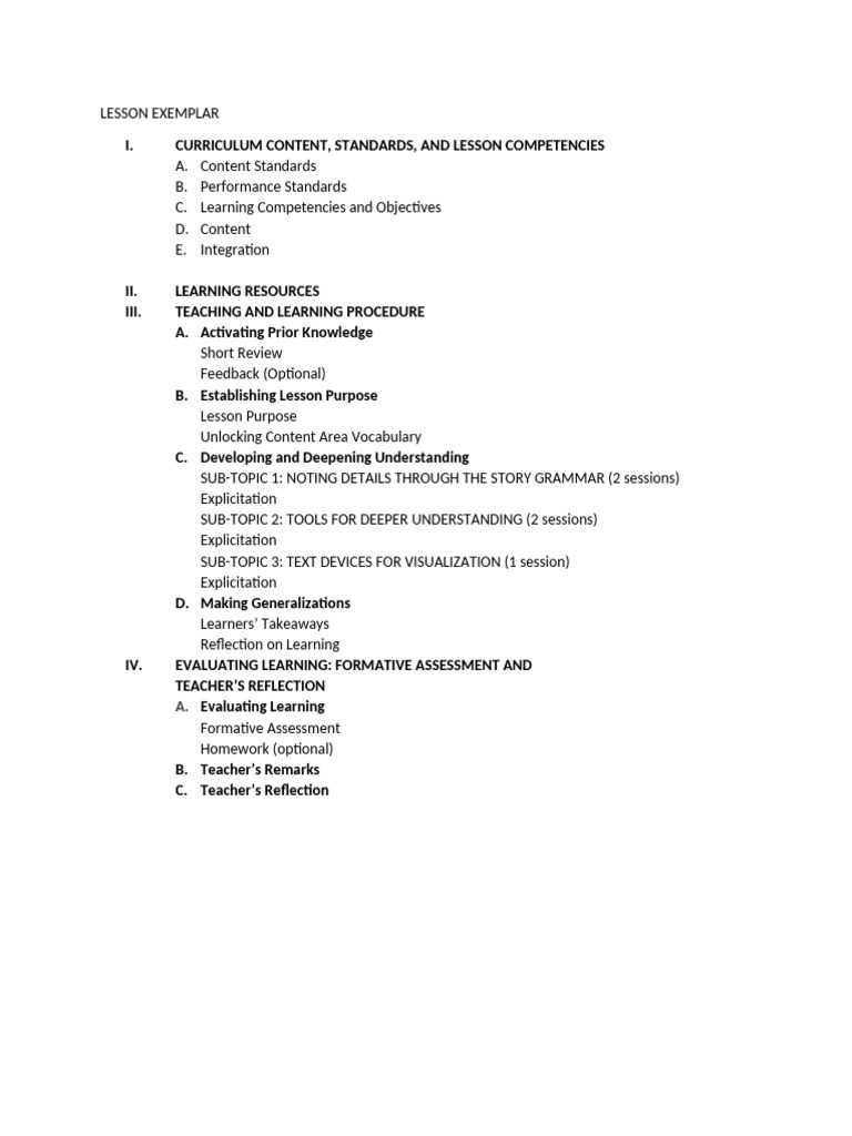 Lesson Exemplar Outline | PDF
