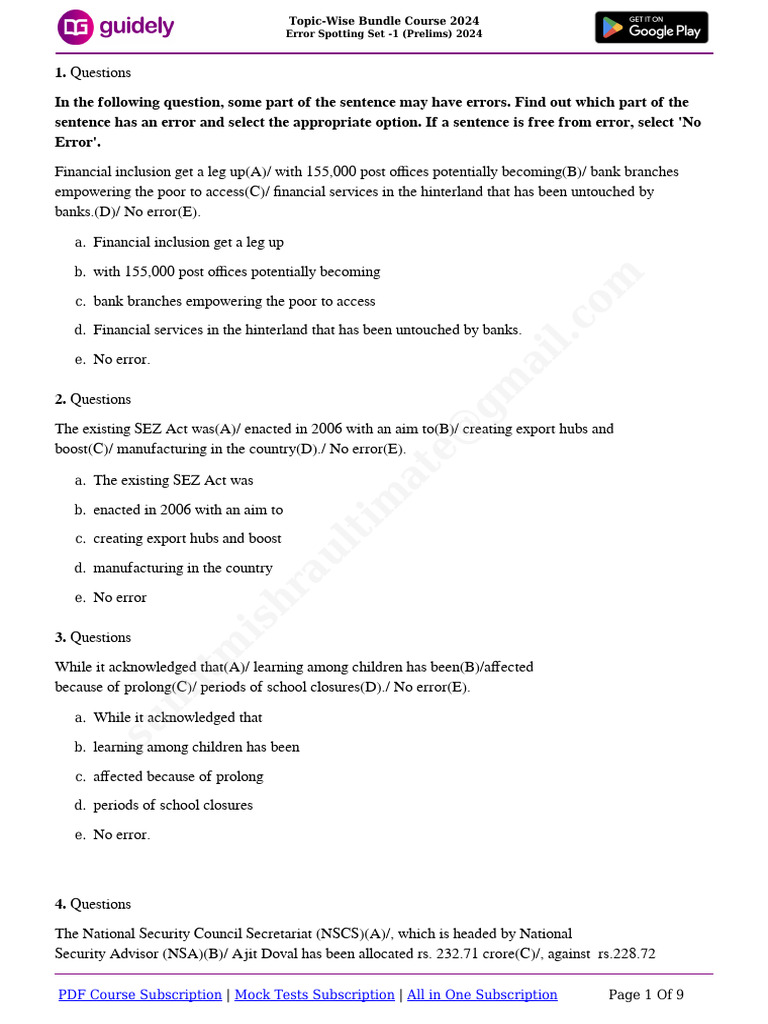Error Spotting Set-1 (Prelims) | PDF