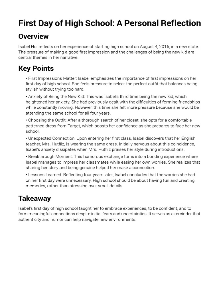 First Day High School Reflections | PDF