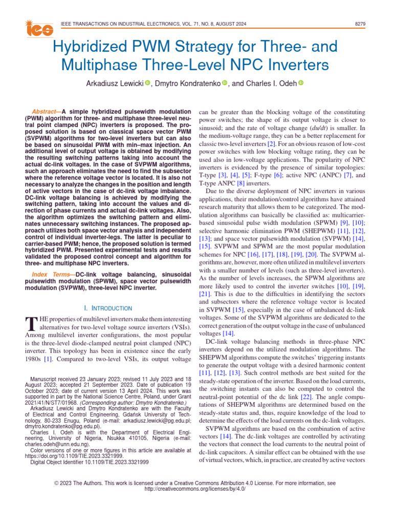 Hybridized PWM Strategy For Three - and Multiphase Three-Level NPC Inverters | PDF