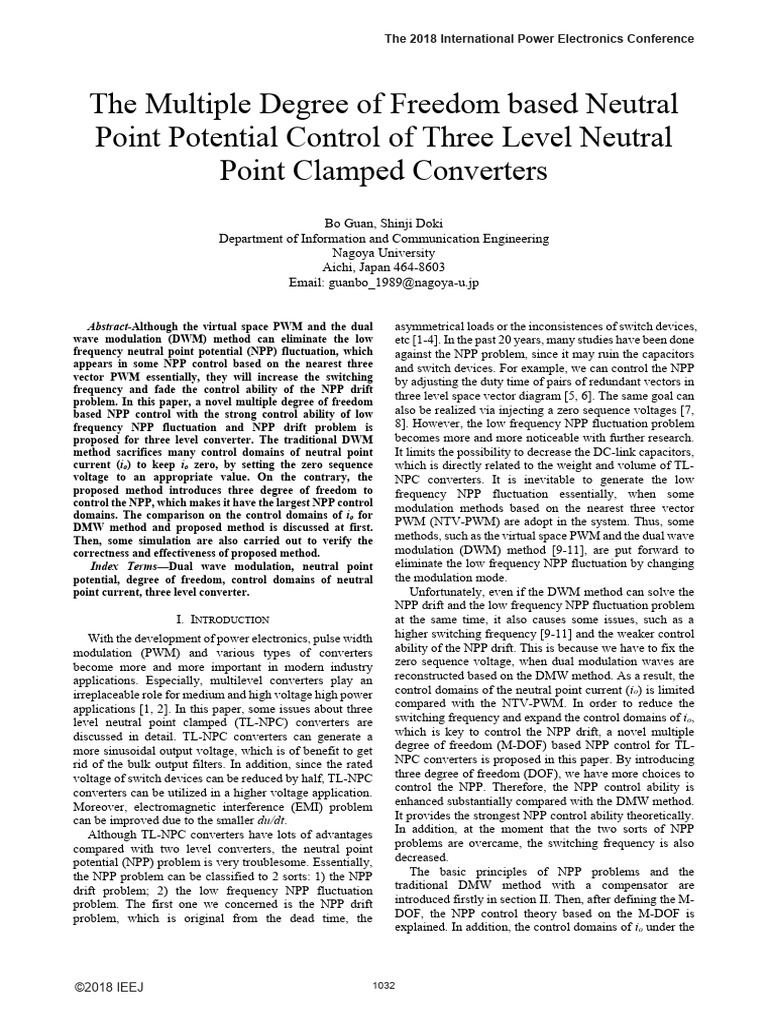 The Multiple Degree of Freedom Based Neutral Point Potential Control of Three Level Neutral ...