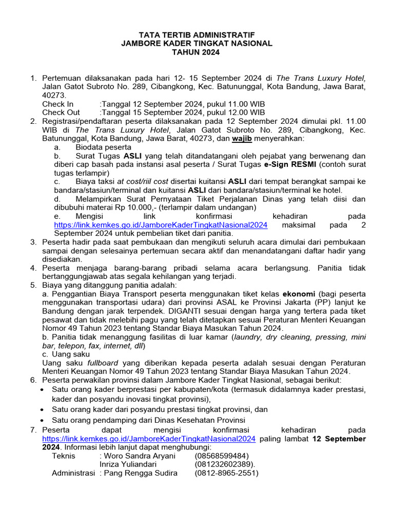 Tata Tertib Jambore Kader Tingkat Nasional 2024 | PDF