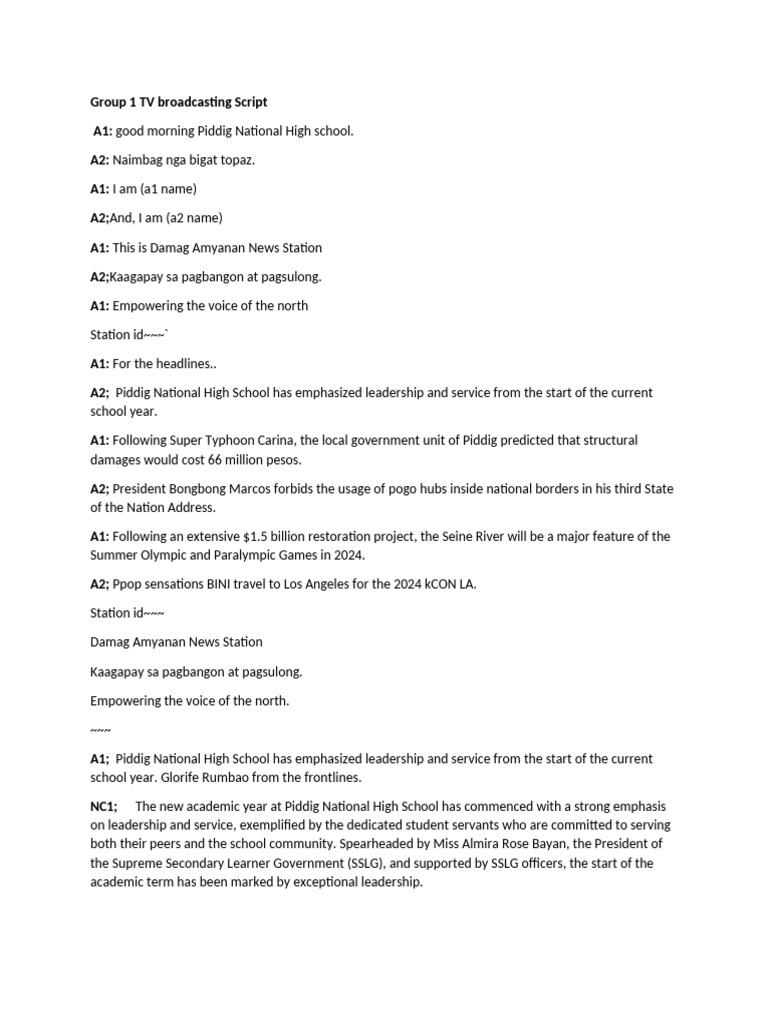 Group 1 TV Broadcasting Script | PDF