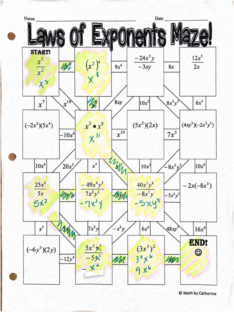 16 Students Law of Exponents Maze Key | PDF