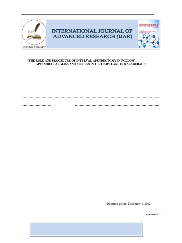 The Role and Procedure of Interval Apendectomy in Follow-Up Cases of ...