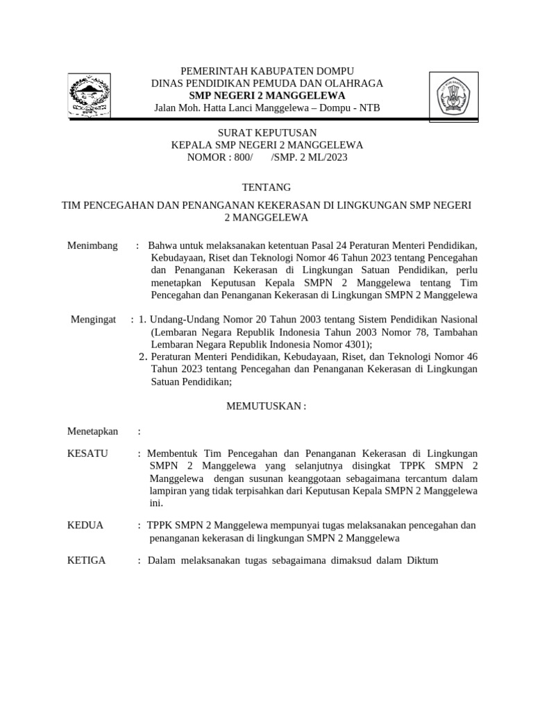 SK Tim PPK Di Sekolah | PDF