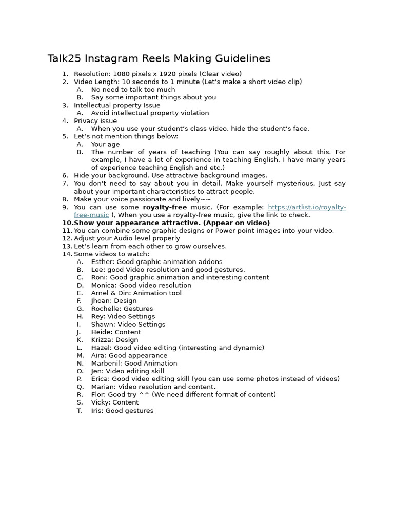 Talk25 Instagram Making Guidelines | PDF