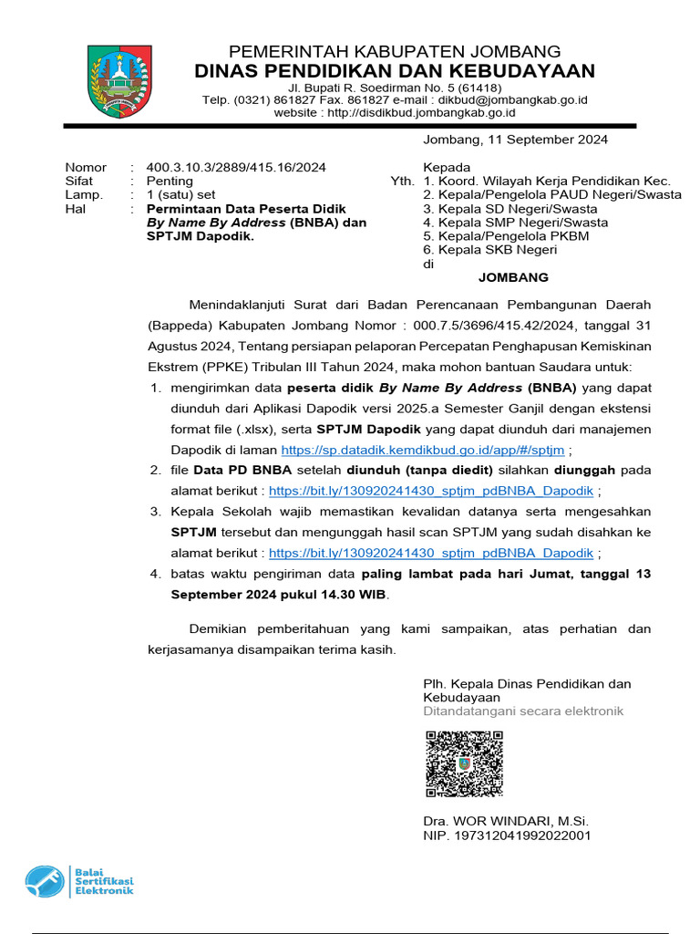 Permintaan Data PD BNBA Dan SPTJM Dapo | PDF