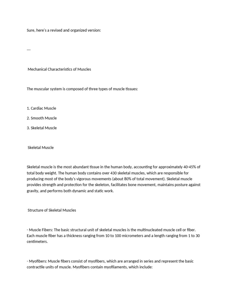 MECHANICAL PROPERTIES OF MUSCLES | PDF