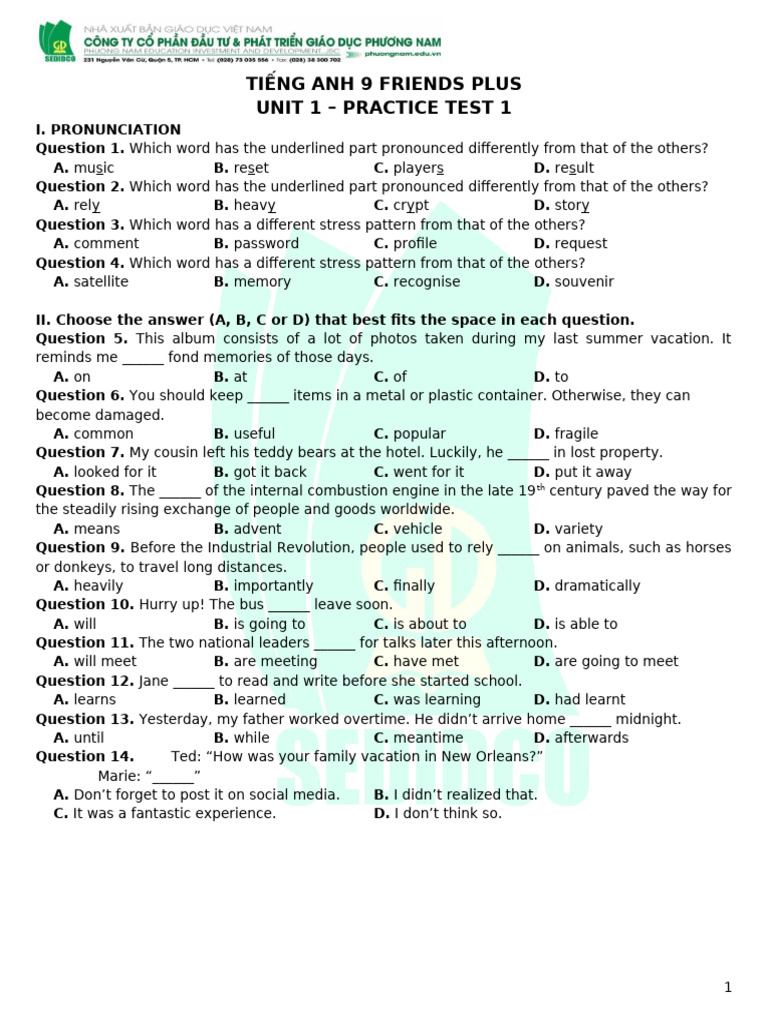 Unit 1 - Practice Test 1 | PDF