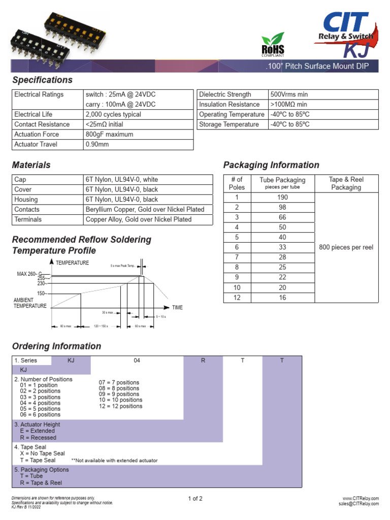 Speci Cations: .100" Pitch Surface Mount DIP | PDF