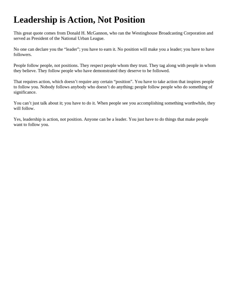 Leadership Is Action, Not Position | PDF