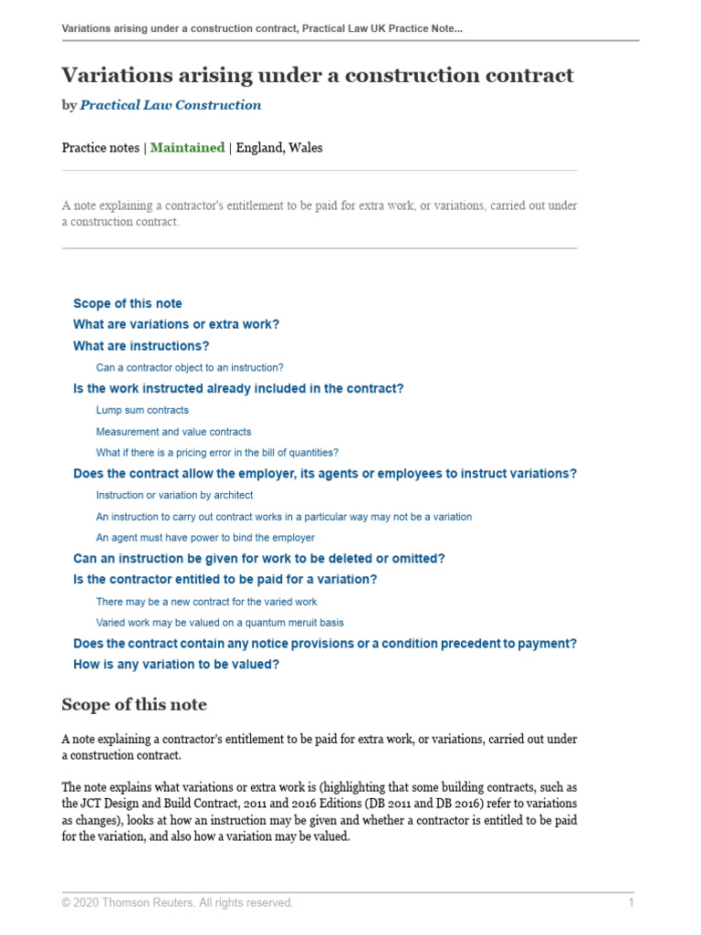 Variations Arising Under a Construction Contract | PDF