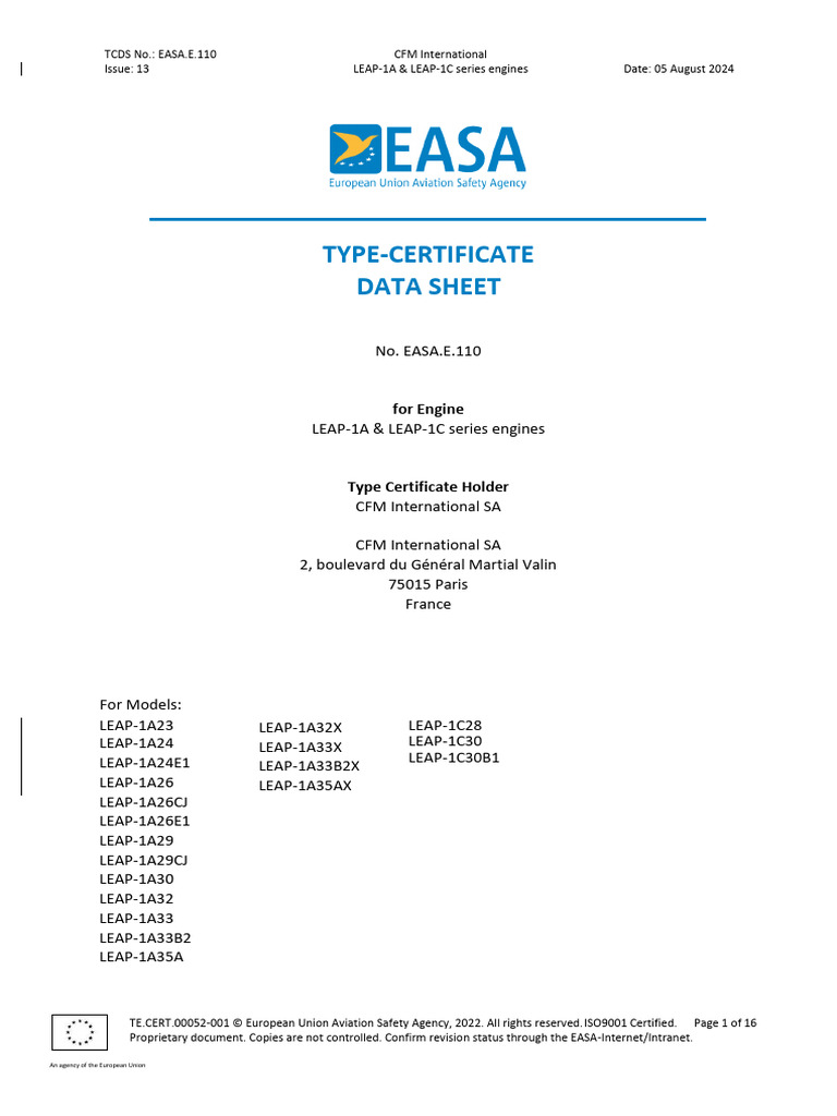 EASA E110 TCDS Issue 13 LEAP-1A-1C | PDF EASA E110 TCDS Issue 13 LEAP-1A-1C | PDF