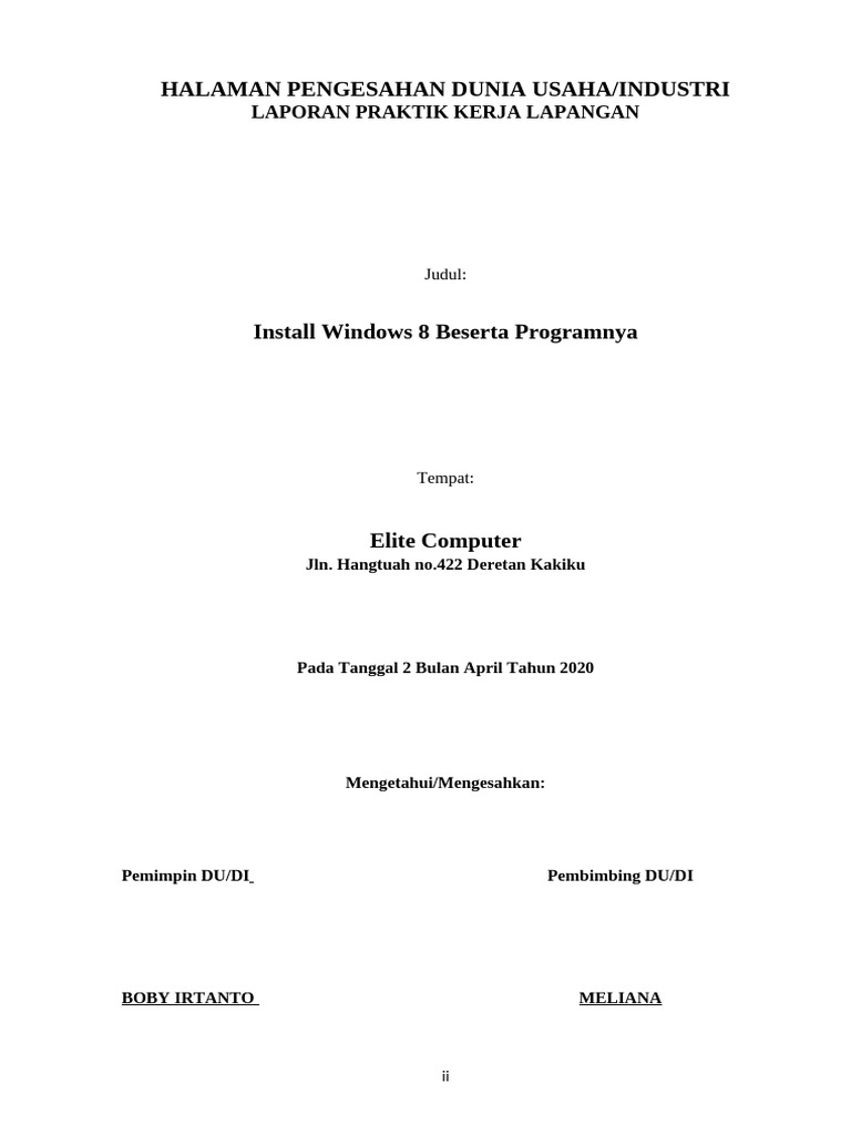 2 Halaman Pengesahan Dunia Usaha Chindy | PDF