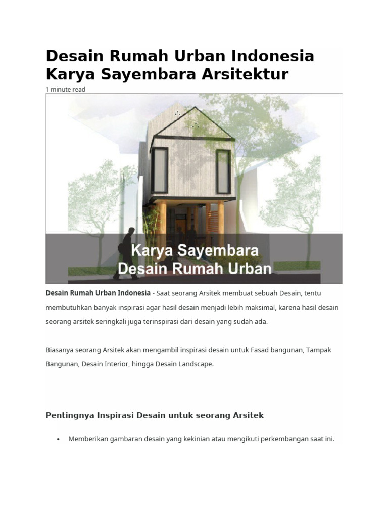 Desain Rumah Urban Indonesia Karya Sayembara Arsitektur | PDF