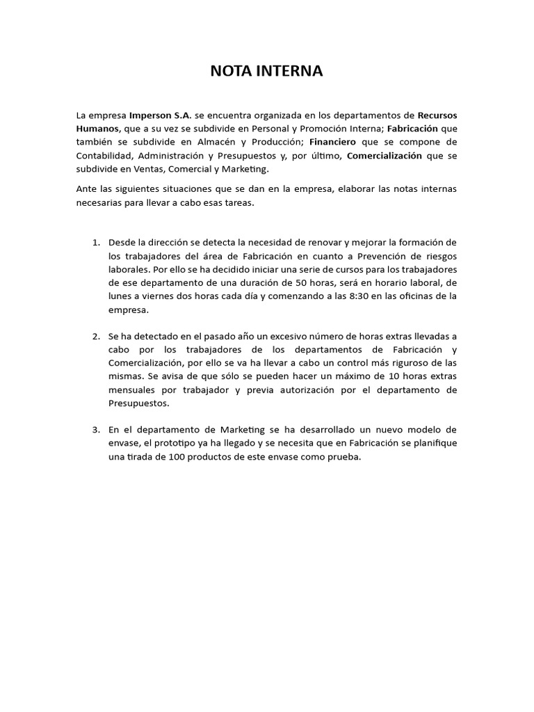 Ejemplos de Nota Interna | PDF