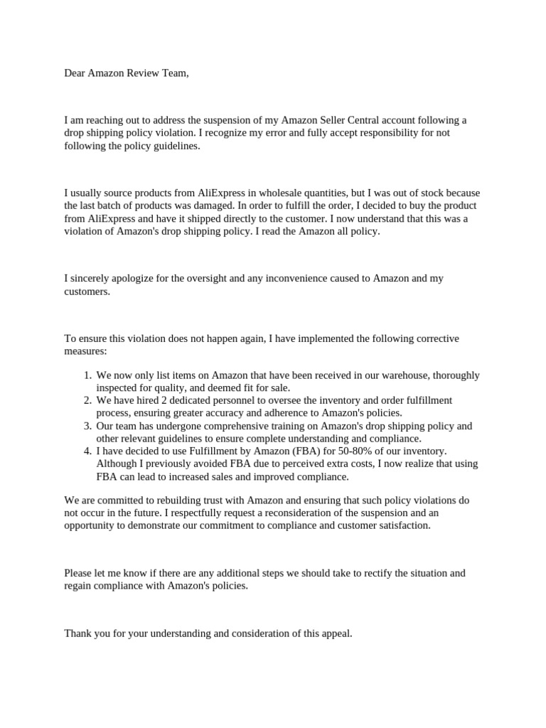 Appeal for Amazon Account Reinstatement | PDF