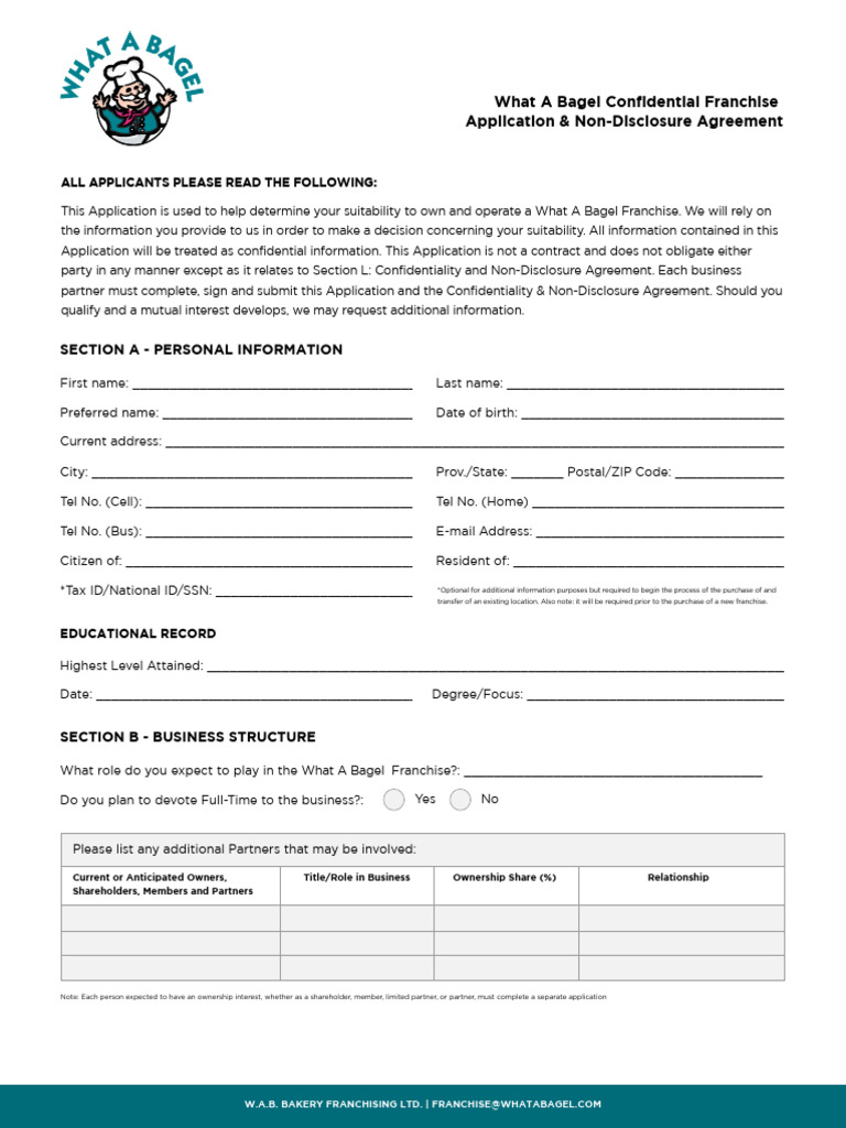 WAB Franchise Application Form | PDF